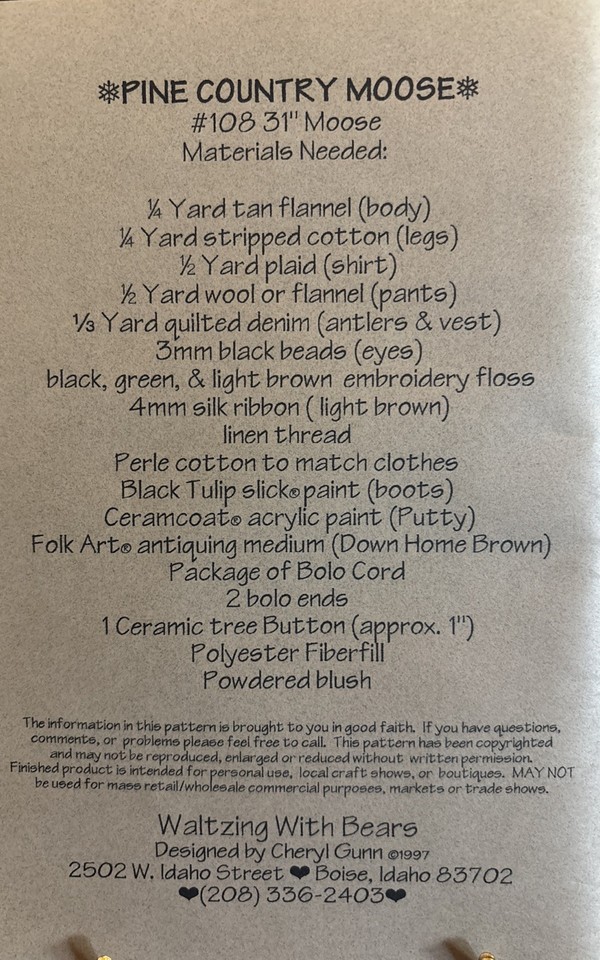 Lot of 3 “Waltzing With Bears” Sewing, Craft Patterns. 6.5” to 31 ...