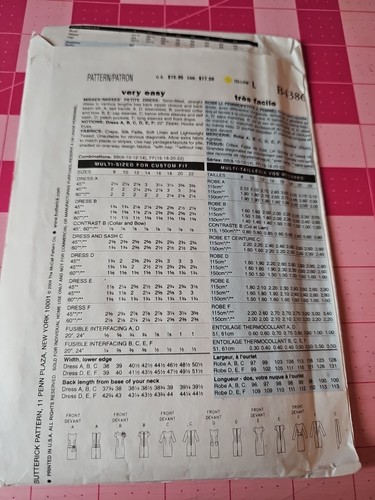 Butterick Pattern B4386 Size 8-14 Six Sew Easy Misses Petite Dresses ...
