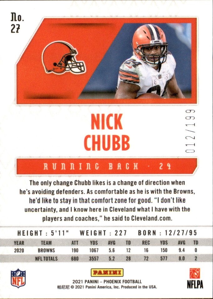 2021 Panini Phoenix Pink #27 Nick Chubb Card /199 | eBay