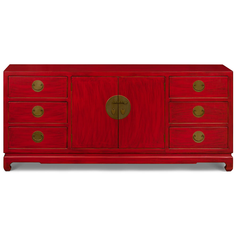 US Seller - Distressed Red Elmwood Chinese Ming Sideboard | eBay