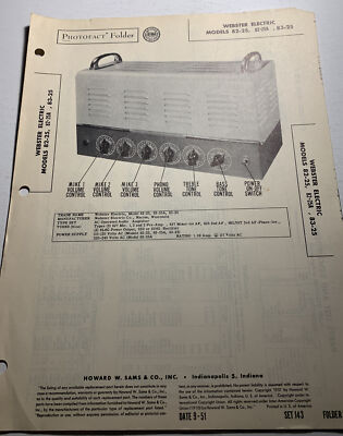 Vintage Photofact Folder Webster Electric Models 82-25 82-25A 83-25 ...