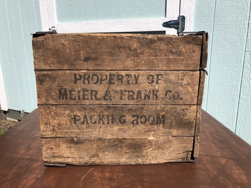 Old Meier & Frank Hubbard's Wire Sewed Folding Collapsible Wooden Box ...