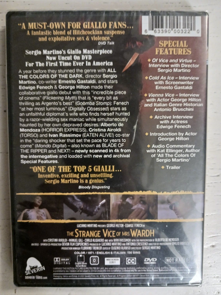STRANGE VICE of MRS. WARDH / Severin Films 2020 DVD / Horror CLASSIC ...