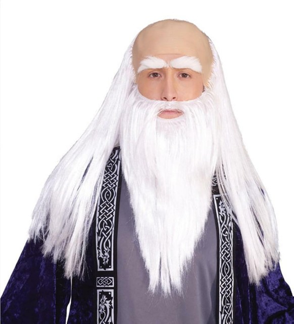 White Wizard Beard Wig Set Costume Accessory Adult Bald Men Magician ...