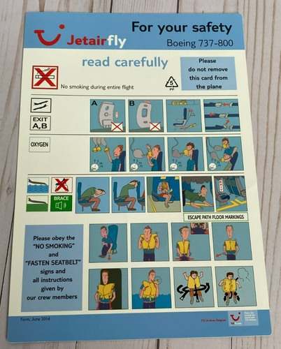 Jetairfly | TUI Airlines Belgium Boeing 737-800 Safety Card - 6/14 | eBay
