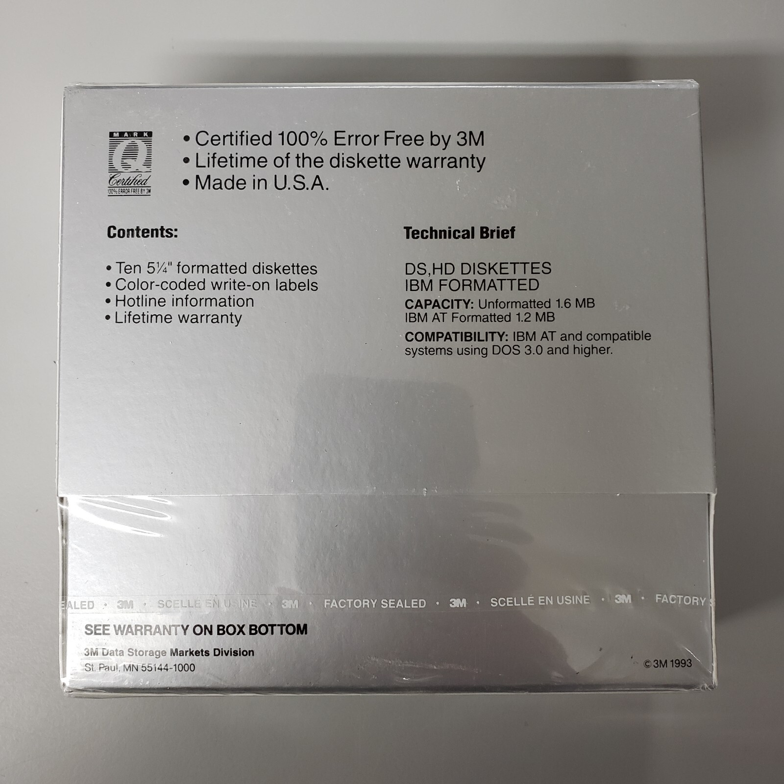3M Formatted IBM High Density DS HD 5 1/4" Diskettes NEW SEALED 10 Pack ...