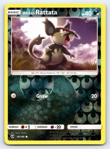 Alolan Rattata 76/149 Reverse Holo Sun & Moon Base Set Pokemon Card ...