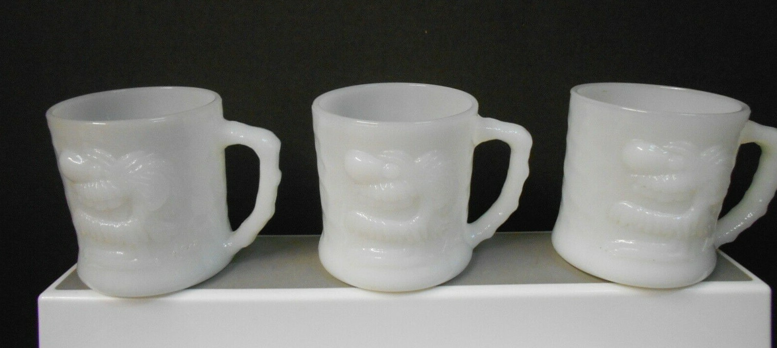 Set of 3 Vintage GROG Caveman Milk Glass Mugs BC Comic Fire King Johnny ...