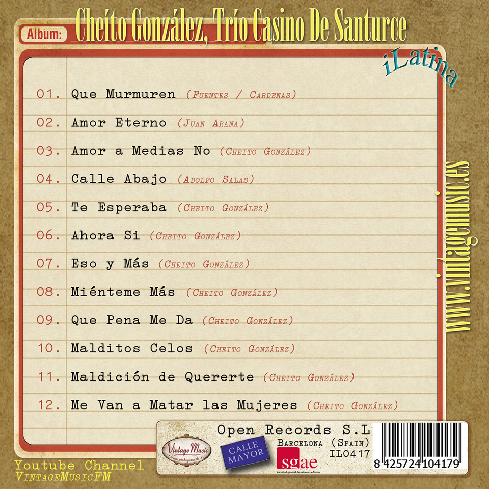 Cheito Gonzalez Ilatina CD #60 Bolero Canción Puerto Rico Trio Casino ...