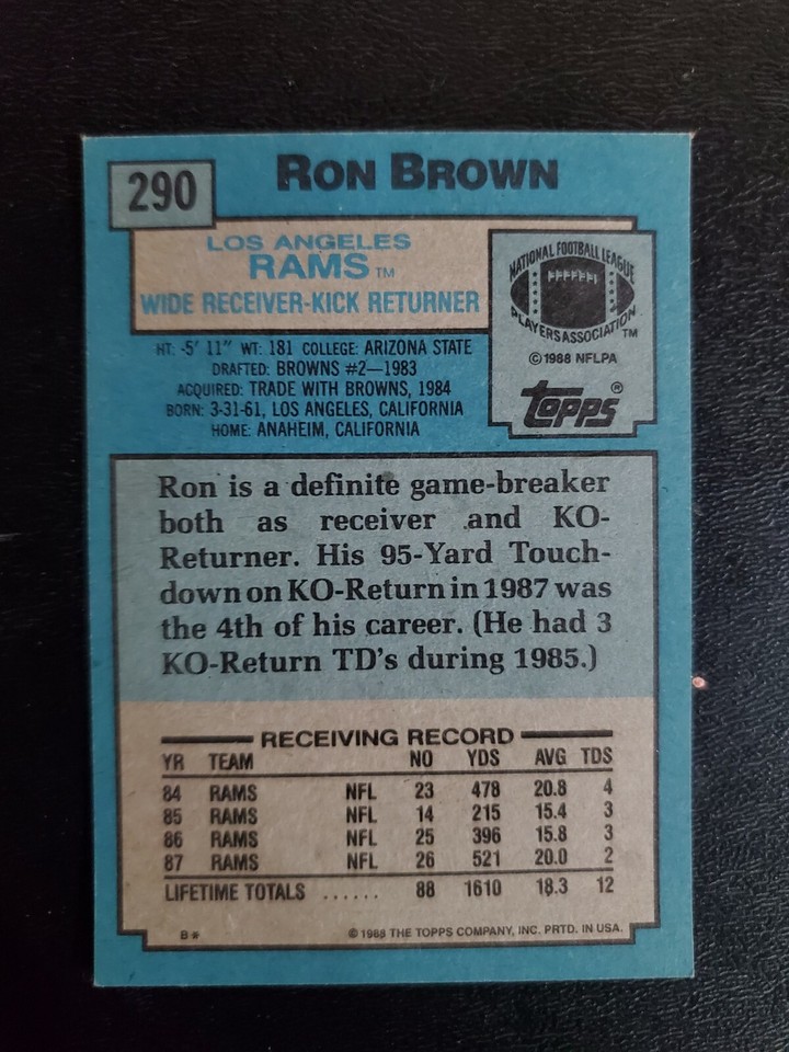 1988 Topps - Ron Brown - Los Angeles Rams - # 290 | eBay