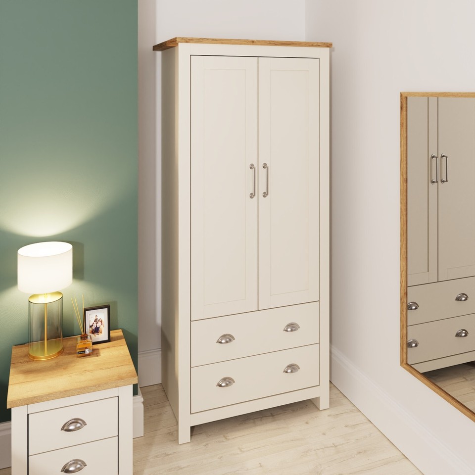 Wardrobe Bedroom Furniture 2 Door 2 Drawers Bedroom Storage Hanging Bar ...