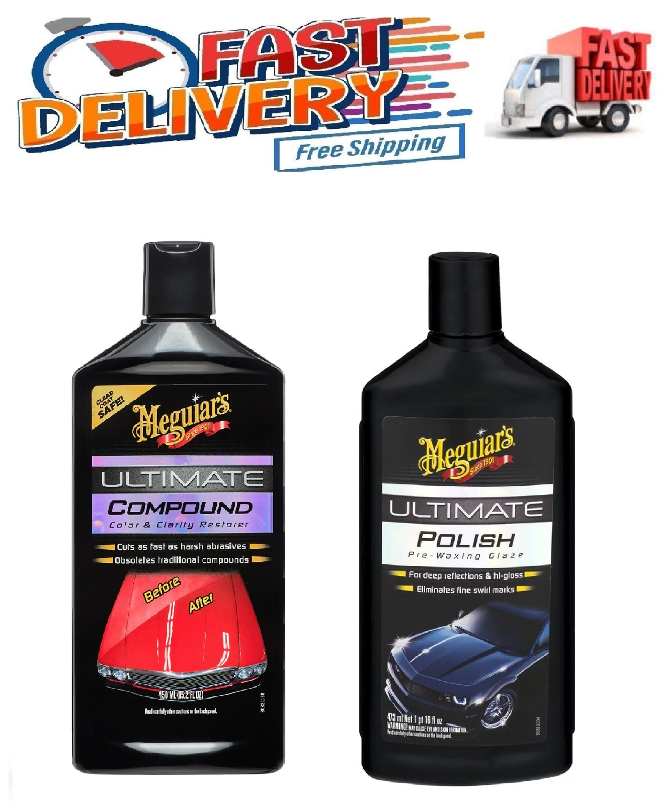 Meguiar's Car ULTIMATE COMPOUND & POLISH Combo Waxing Glaze Max Gloss ...