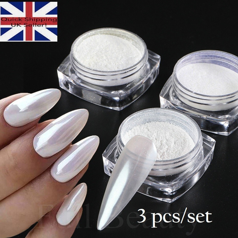 Mirror Nail Powder Pigment Pearl White Rubbing Dust Chrome Aurora Nail ...