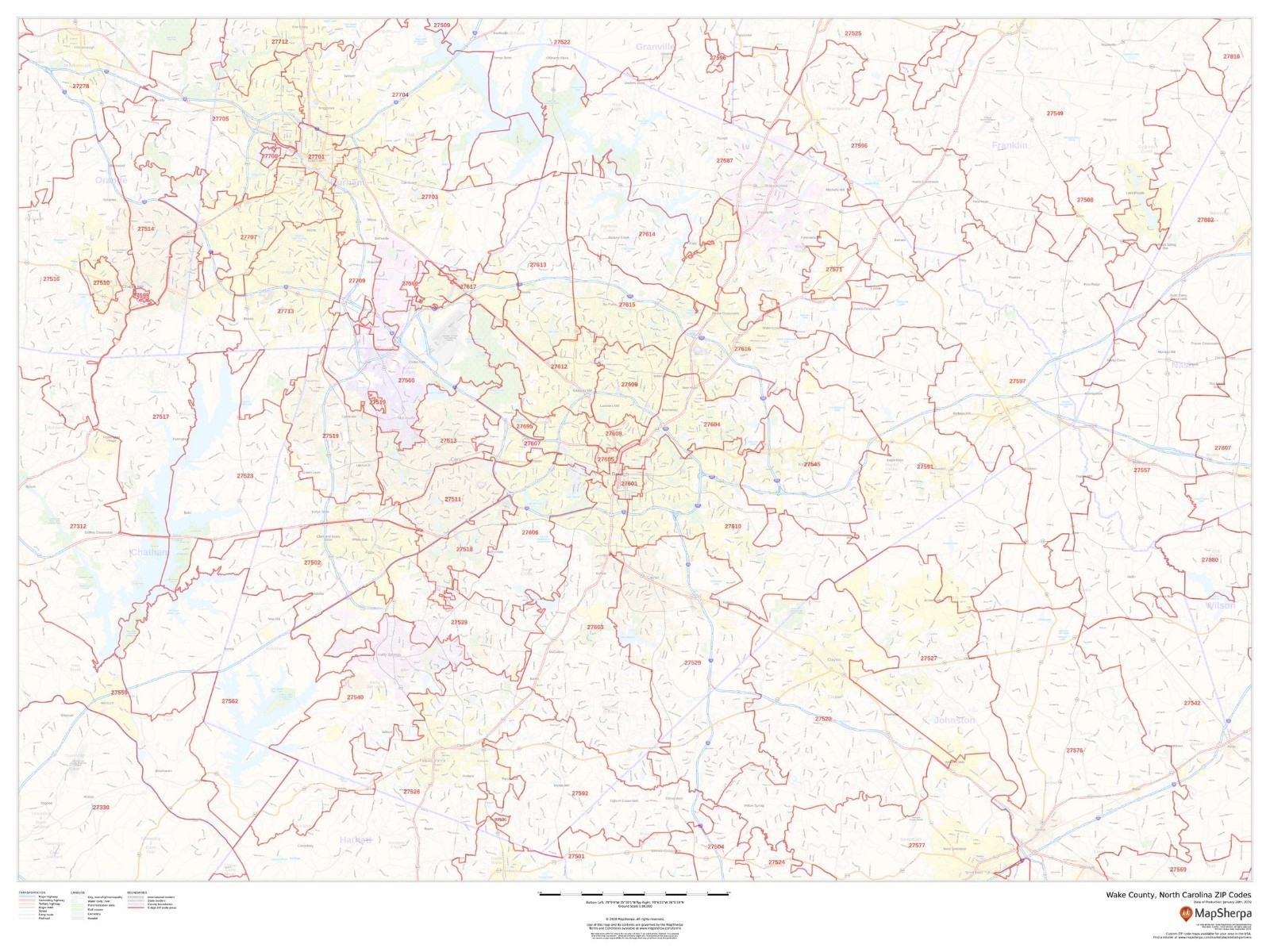 Wake County, North Carolina ZIP Codes Laminated Wall Map (MSH) | eBay