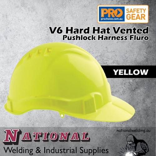 V6 Hard Hat Vented Pushlock Harness Fluro Yellow Pro Choice HHV6-FY | eBay