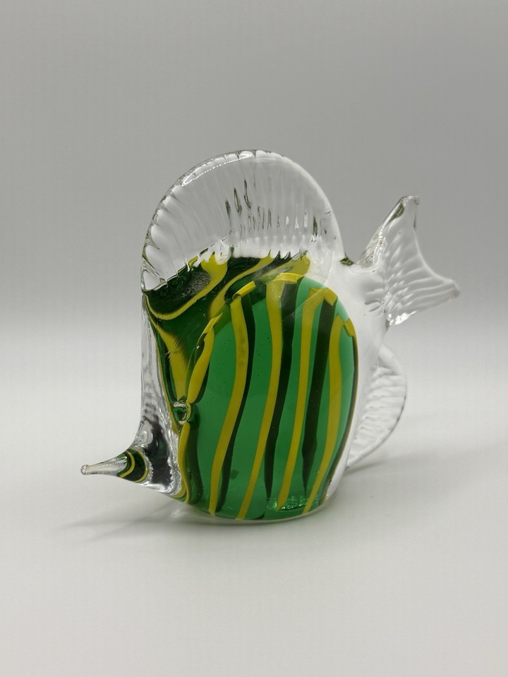 Vtg Hand Blown Angel Fish Tang Green Yellow Salt Water Glass ...