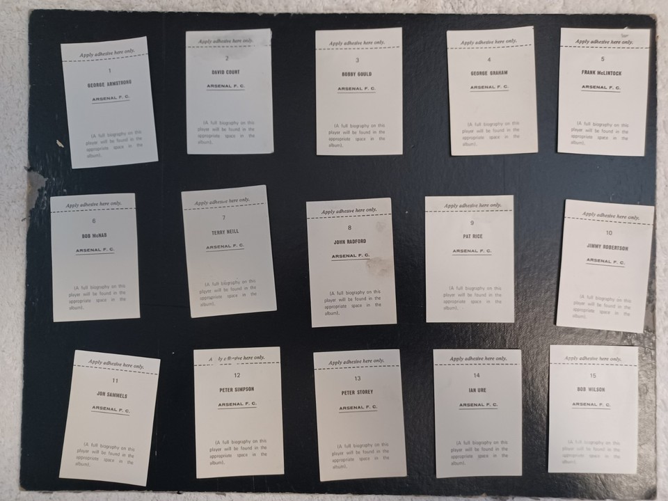 Football Cards - ARSENAL x 15 - FKS Soccer Stars 1969/70 - Removed from ...