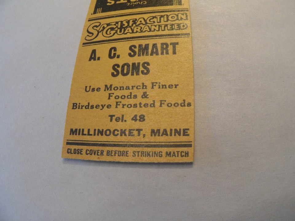 A.C. Smart Sons Millinocket Maine Vintage Meat Market Matchbook | eBay