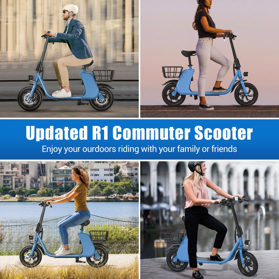 450W Sports Electric Scooter Adult with Seat Electric Moped Ebike E ...