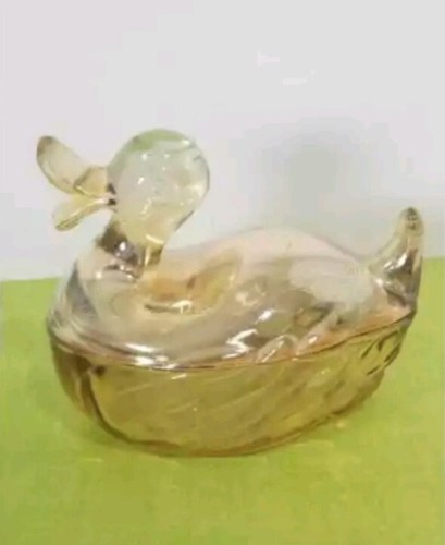 Marigold Glass Duck Lid Dish Happy Quacker | eBay