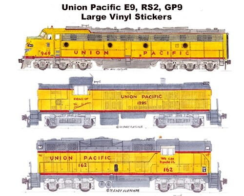 Union Pacific E9, RS2 and GP9 3 Large 2.5"x8"-9" Stickers Andy Fletcher ...