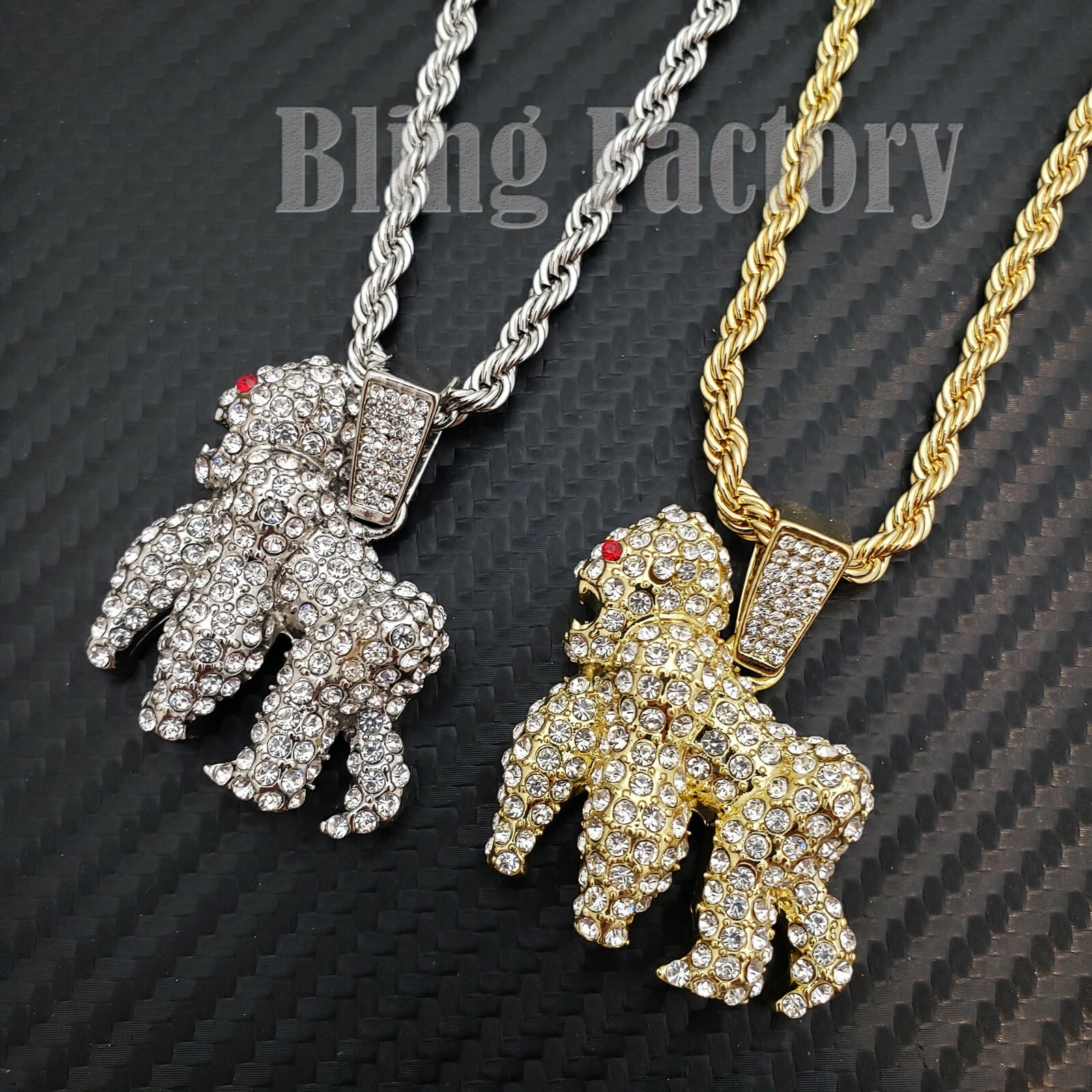 Iced Hip Hop Lab Diamond Gorilla APE Pendant & 4mm 24" Rope Chain Bling ...