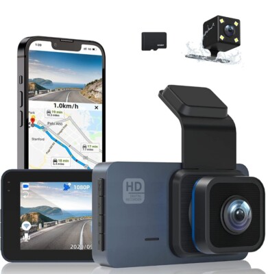 WiFi GPS Dash Cam，2K Front and Rear Dash Camera for Cars Night Vision ...