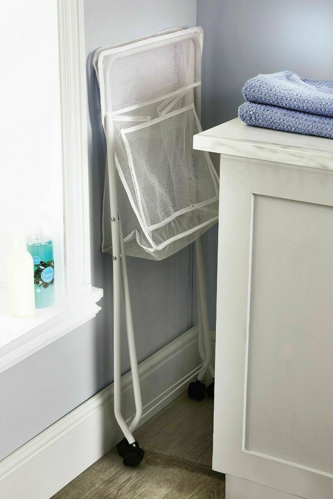 No Bend Folding Washing Basket Laundry Clothes Trolley Cart on Wheels ...
