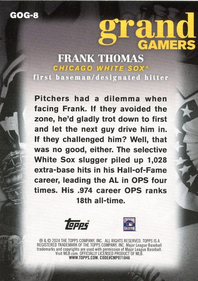 2024 Topps Series 1 GOG8 FRANK THOMAS Grand Gamers Chicago White Sox | eBay