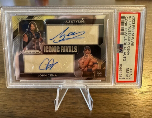 2023 Prizm WWE Iconic Rivals Dual Auto John Cena & AJ Styles #/25 PSA 8 ...