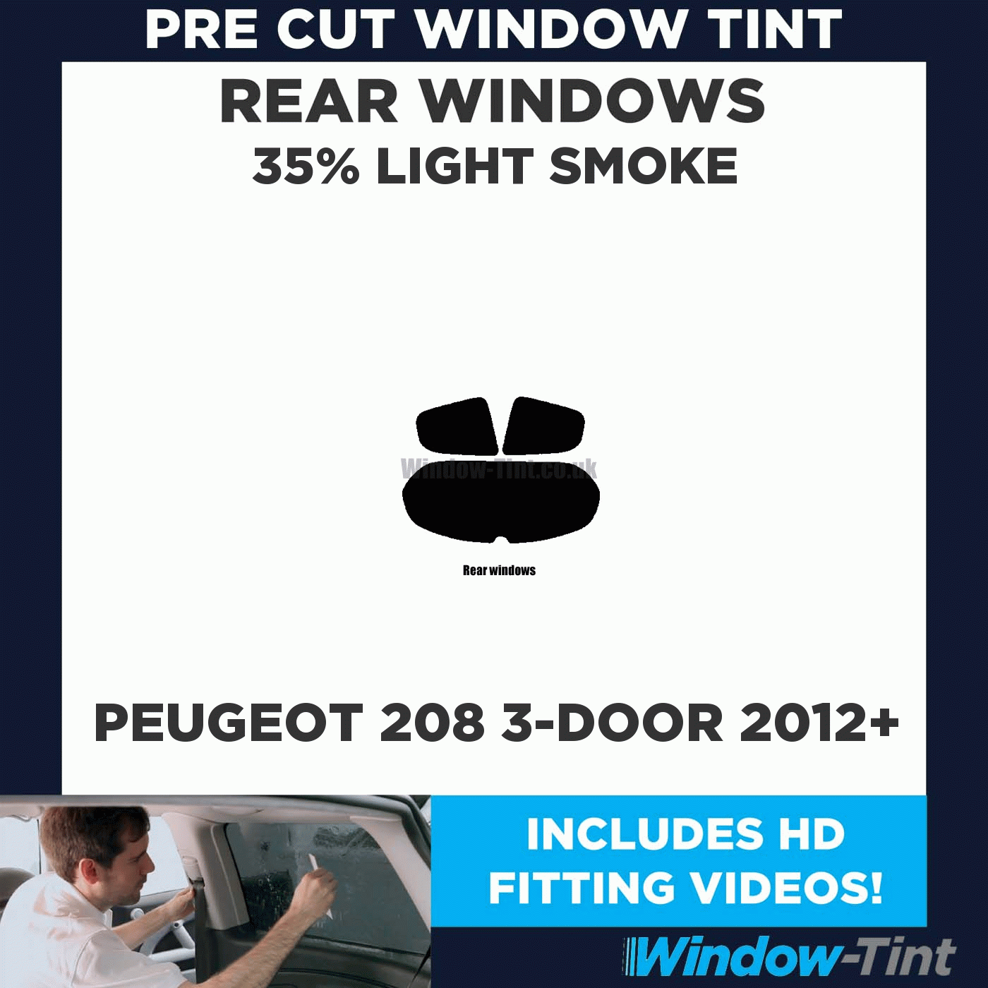 Pre Cut Window Tinting Film for Peugeot 208 3-door 2012+ 35% Light Rear ...