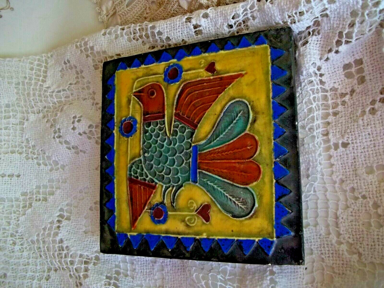 Dated Tile ornate Bird Middle Eastern Boho Decor signed Turkish? 1958 ...