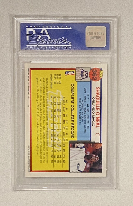 1992 Topps Gold Shaquille O'Neal Rookie Card #362 PSA 10 GEM MINT Shaq ...