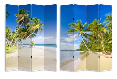 180cm 3 Panels Beach Canvas Room Divider Screen Foldable Double Sides ...