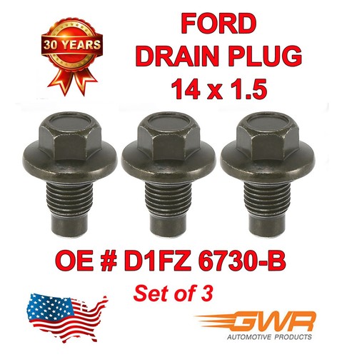3 pk M14 x 1.5 Ford Steel Oil Drain Plug Screw w/ Neoprene O-Ring Seal ...
