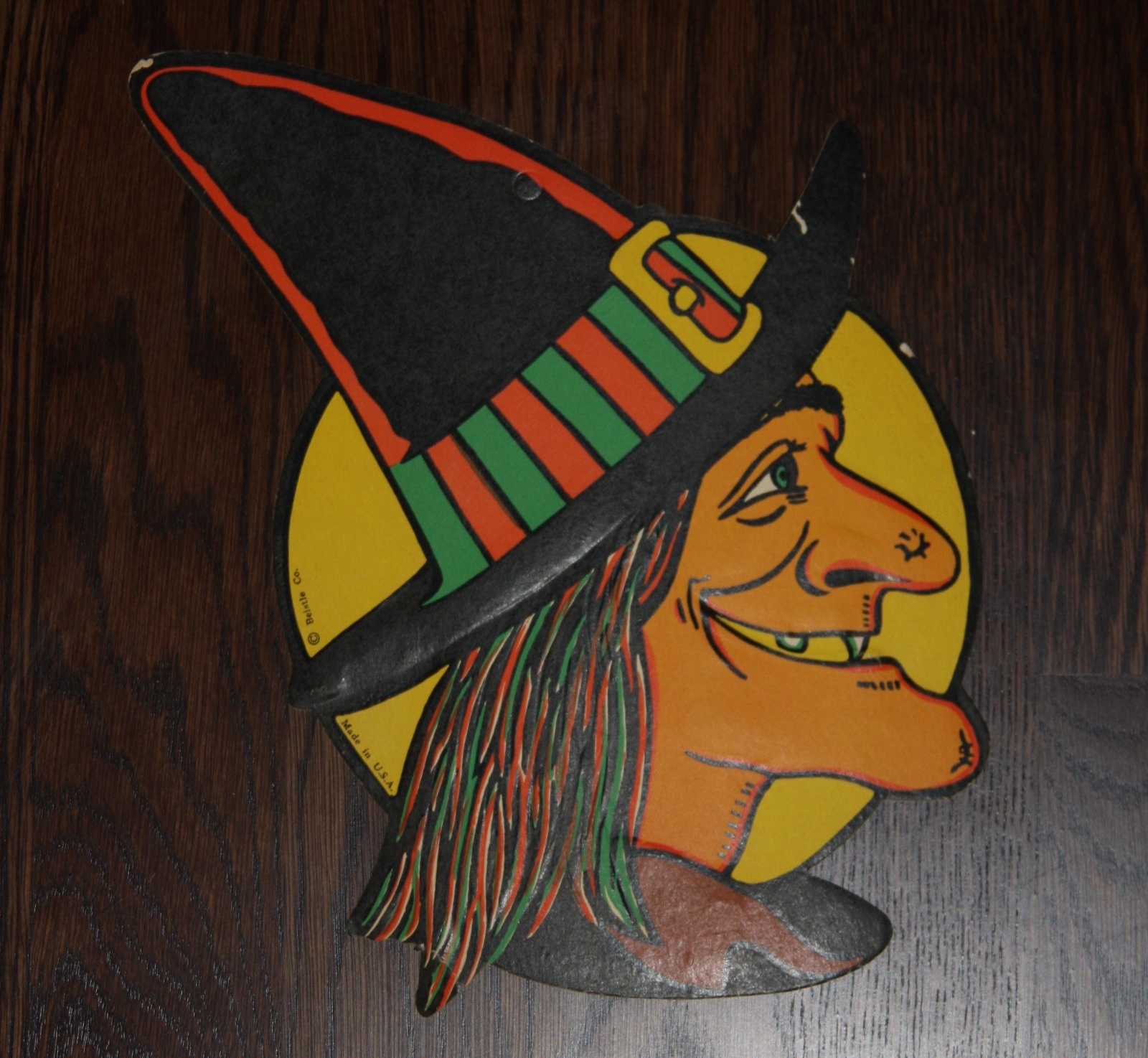 Vintage Beistle Witch Yellow Moon Halloween Diecut Vibrant Decoration ...