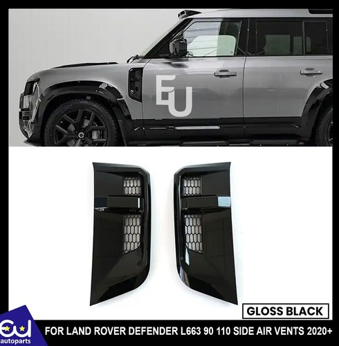 GLOSS BLACK FRONT WING SIDE AIR VENTS FOR LAND ROVER DEFENDER L663 90 ...