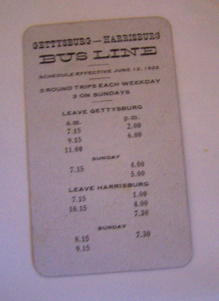 GETTYSBURG -HARRISBURG, PA BUS LINE 1922 SCHEDULE POCKET CARD ALSO ...