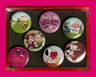 Charlie Brown Peanuts Valentine's Day Set B Seven 1 inch Round 3M ...