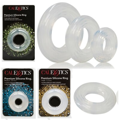 CAL EXOTICS Premium RIBBED SILICONE Cock Ring 3 Sizes Clear Male Penis ...