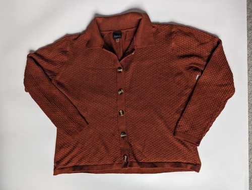 Aaeda XL Orange Collared Burron Down Cardigan Sweater Soft Fall Woman's ...