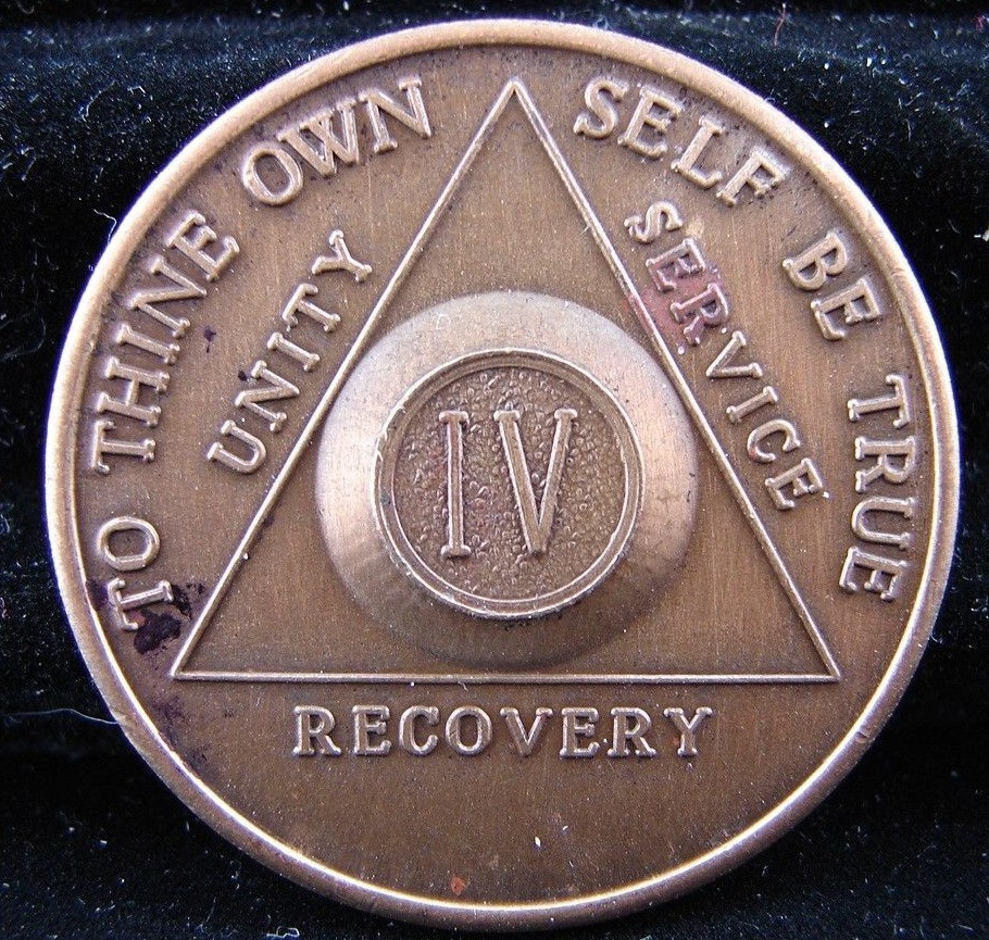 Alcoholics Anonymous AA 4 Year AA BACK Bronze Medallion Token Coin Chip ...