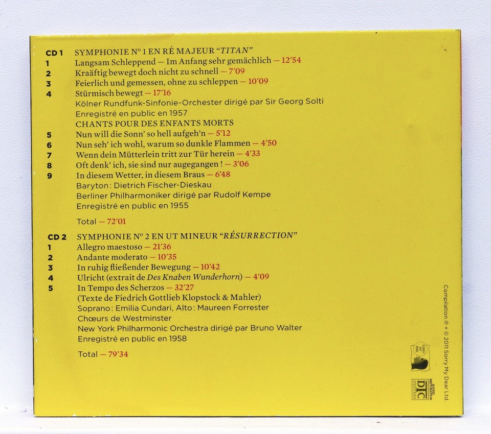 BRUNO WALTER, RUDOLF KEMPE - MAHLER Symphonies nos.1 & 2 - TELERAMA ...