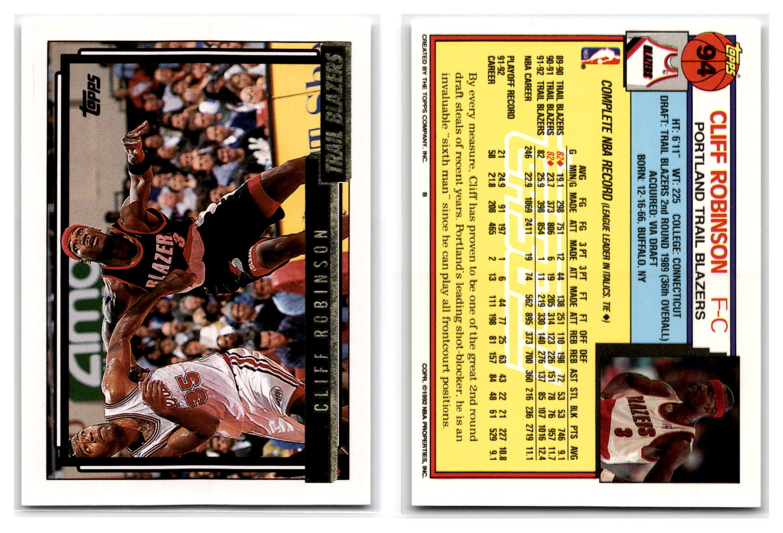 1992-93 Topps Gold #94 Cliff Robinson - Portland Trail Blazers | eBay