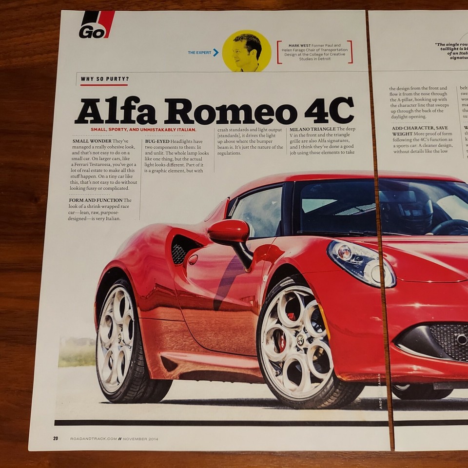 ALFA ROMEO 4C MAGAZINE PRINT ARTICLE DESIGN ANALYSIS WITH MARK WEST | eBay