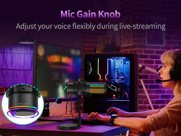 TOALLIN RGB Lighting USB Condenser Microphone for Podcast Record Gaming ...