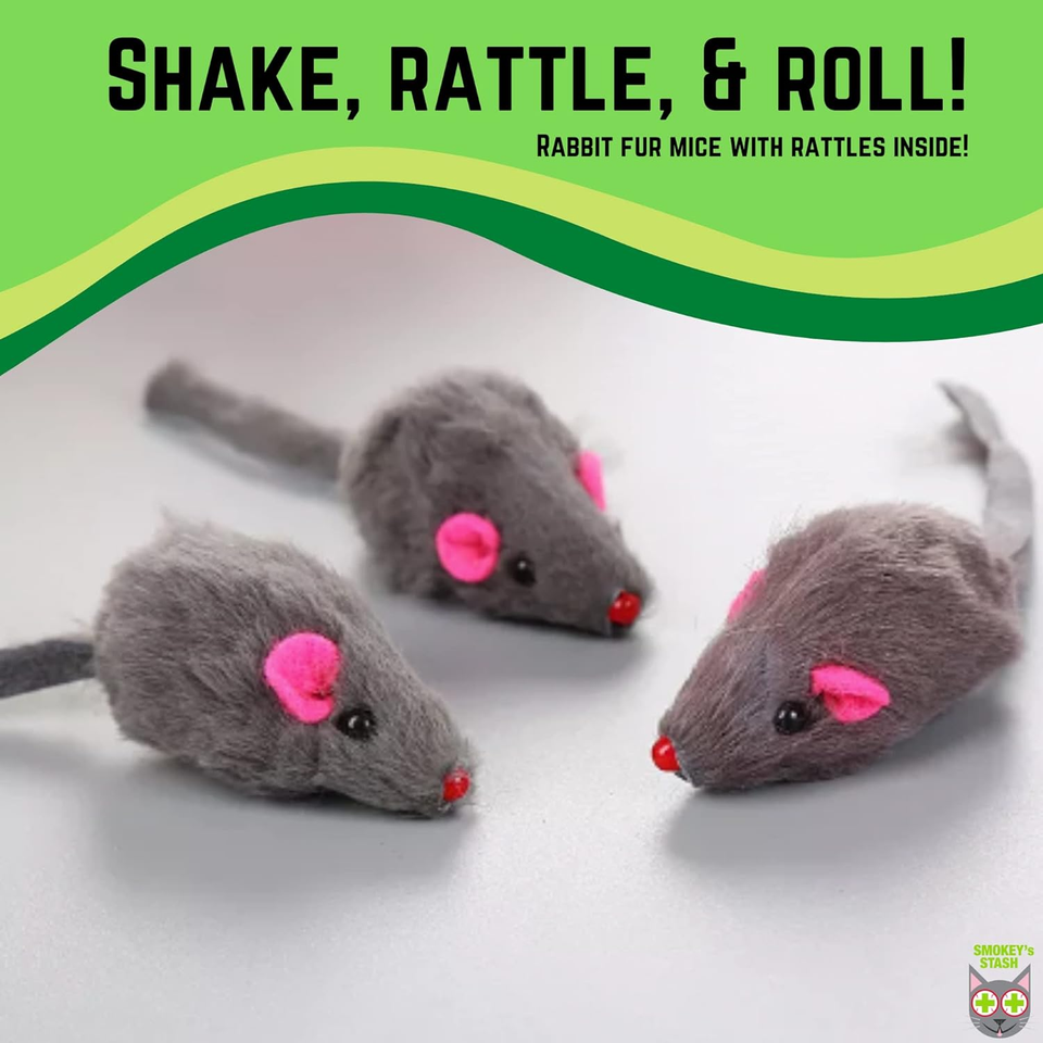 Rabbit Fur Mouse Cat Toy 12 per Pack White and Gray Fuzzy Toys for Cats ...