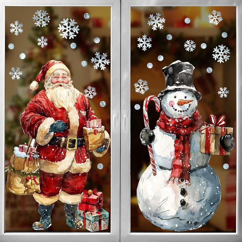 Christmas Window Clings Decorations: 2 Sheets Extra Large Santa Claus ...