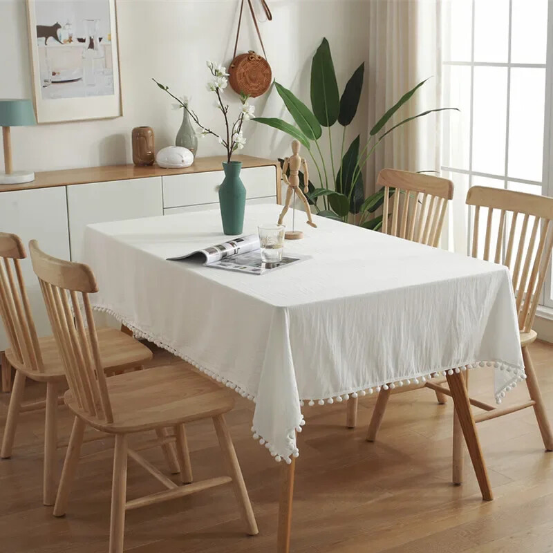 White Rectangular Tablecloth with Ruffles Plain Tablecloth Dining Table ...