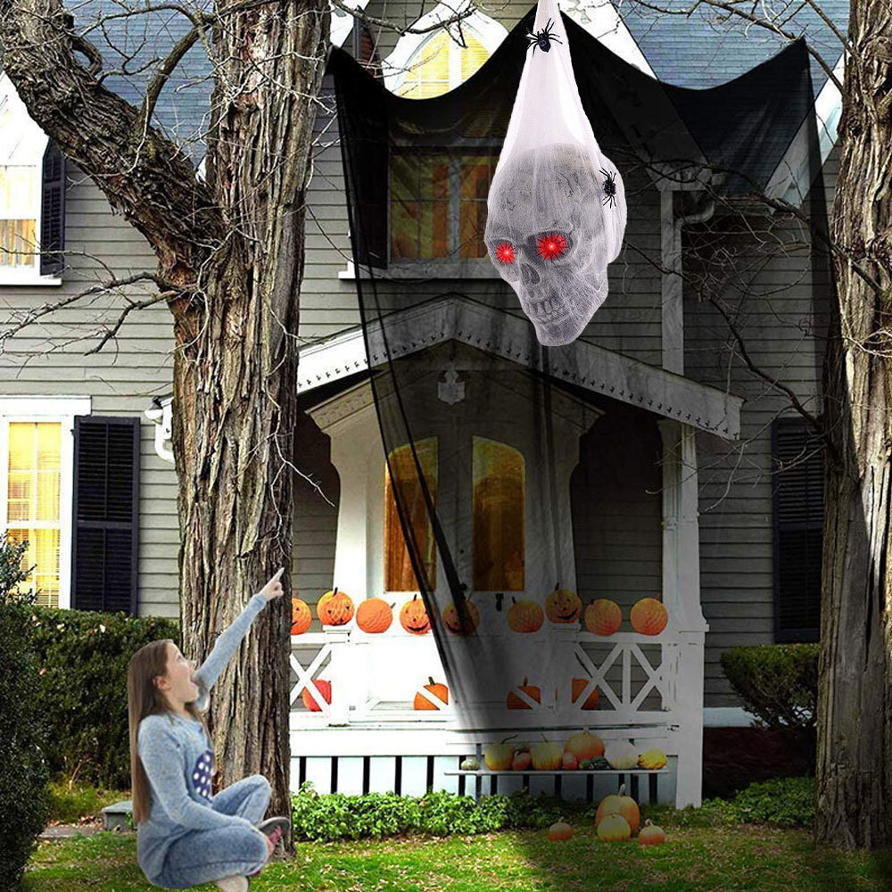 Horror Glowing Sound Control Spider Cotton Skull Prop 6J | eBay